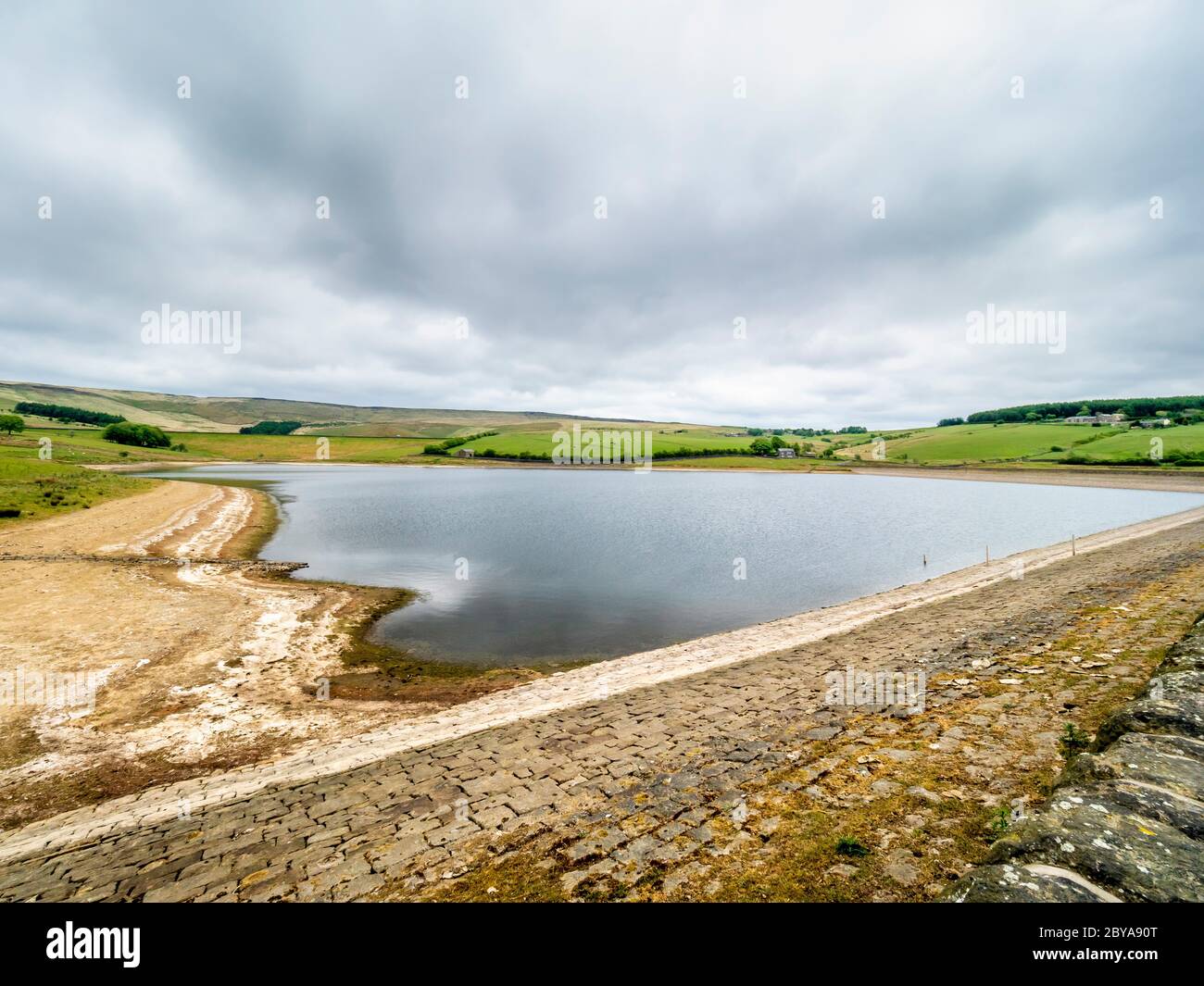 Castleshaw Lower Reservoir, looking towards Castleshaw Top Bank with ...
