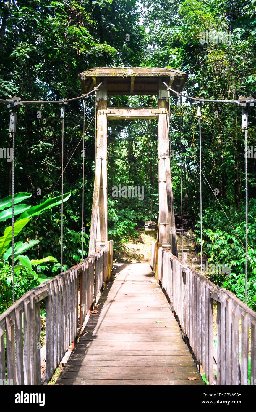 An old wooden bridge that crossed the river Stock Photo - Alamy
