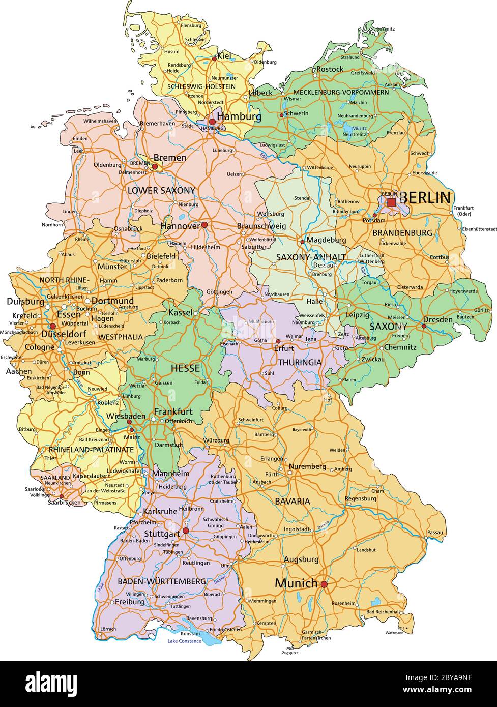Germany - Highly detailed editable political map with separated layers ...