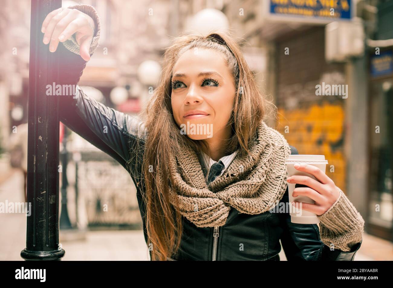 Woman enjoying street scene hi-res stock photography and images - Alamy