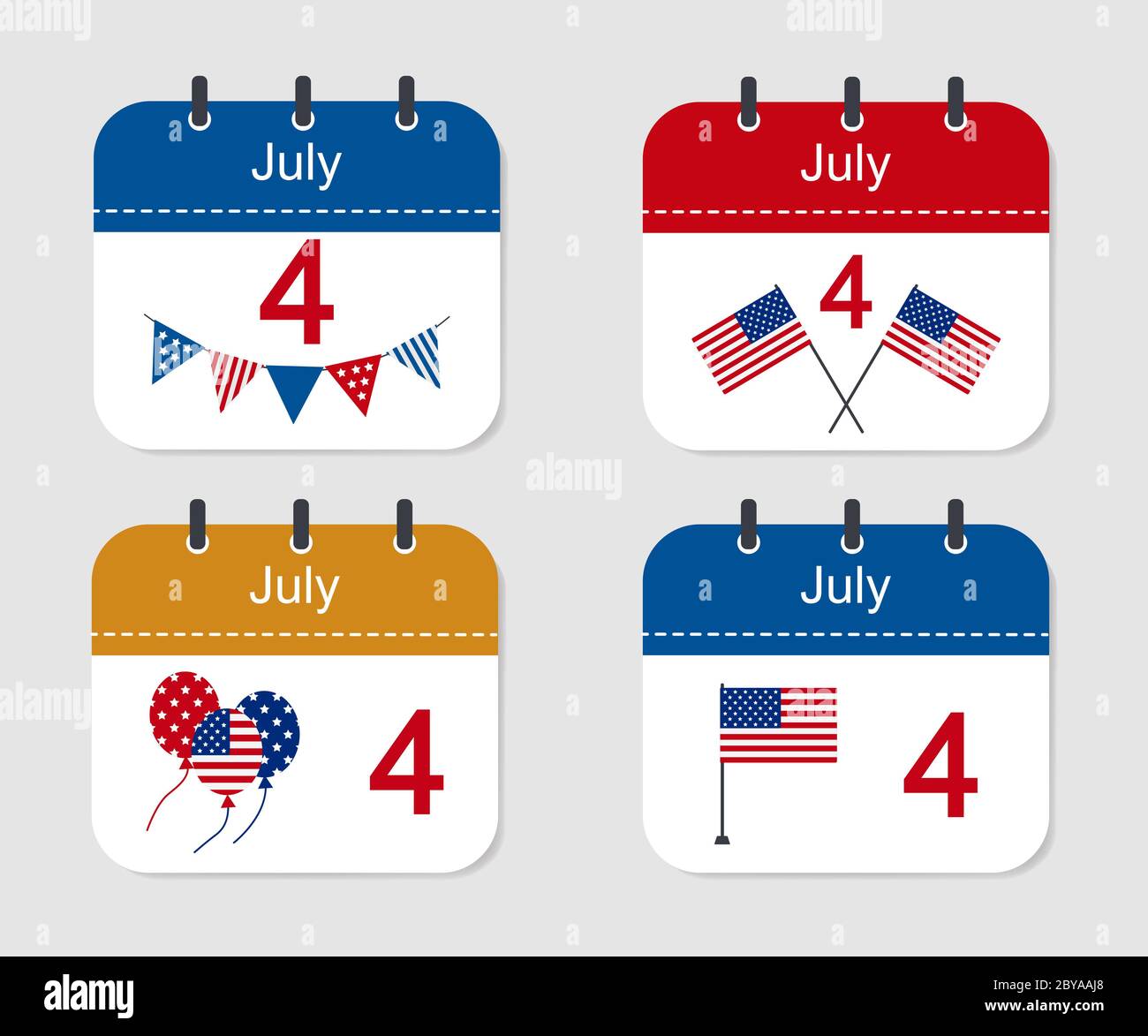 Set of calendar Icon. July 4th Independence Day of United States of ...