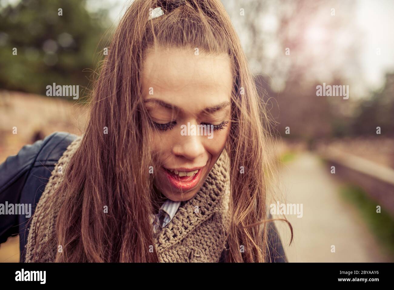 Happy and satisfied young woman enjoying life Stock Photo - Alamy