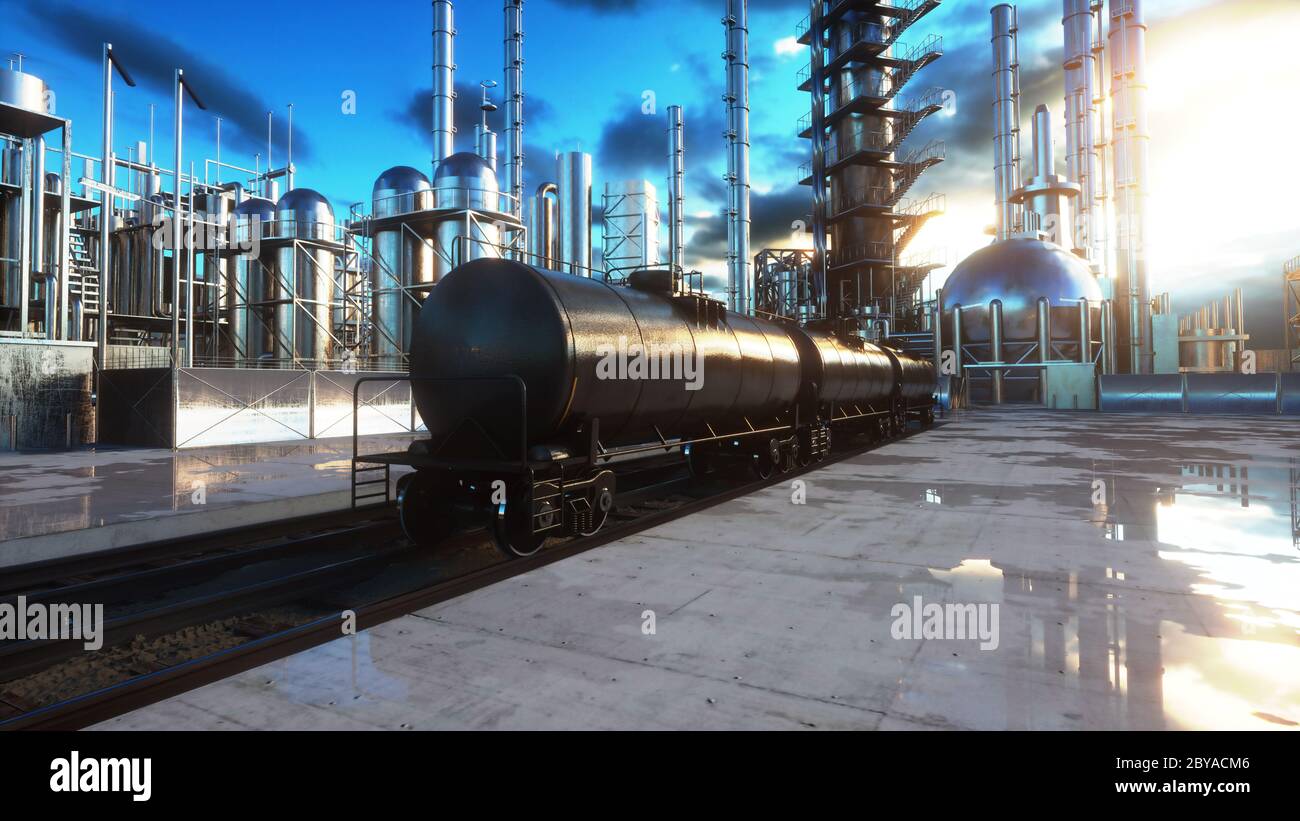 Refinery. Oil, petrolium plant. Metal Pipe. 3d rendering Stock Photo - Alamy