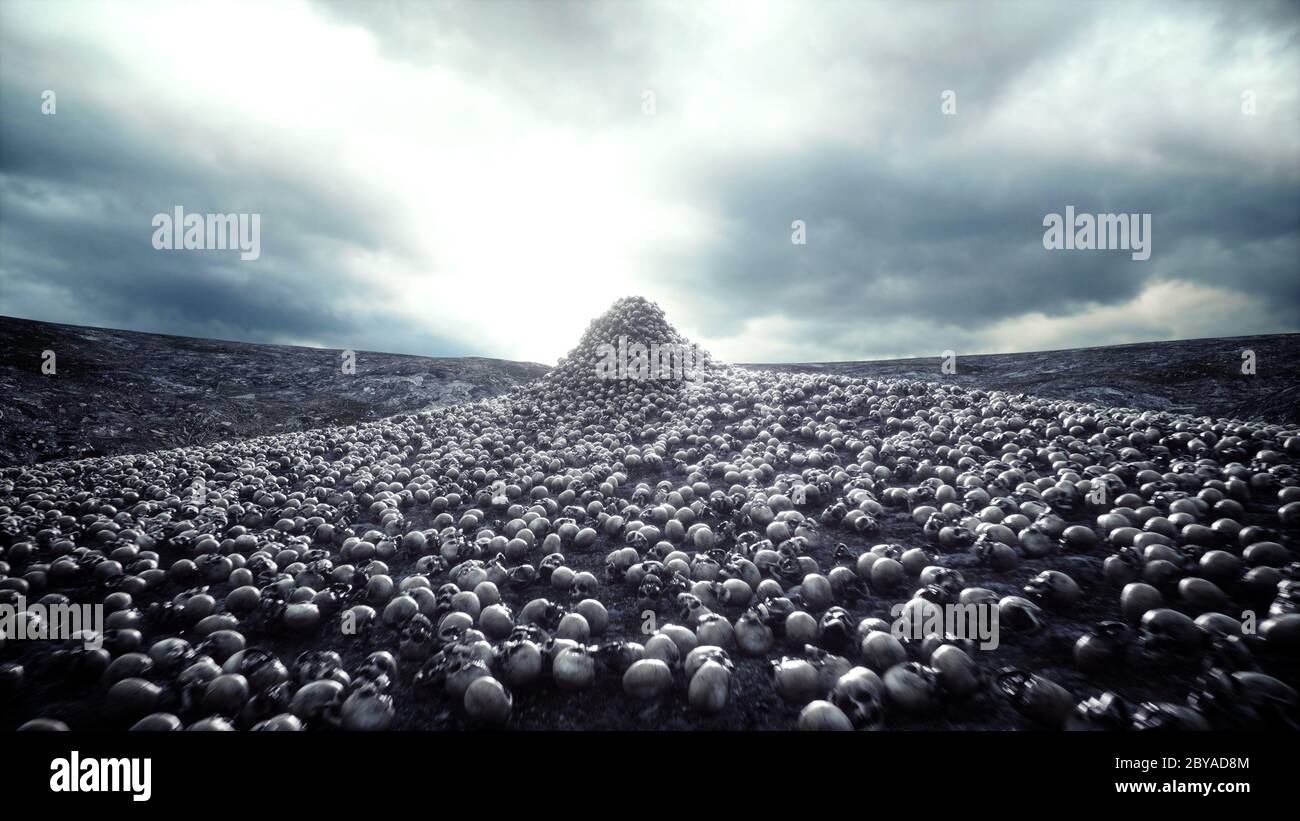 heap of skulls. Apocalypse and hell concept. 3d rendering Stock Photo ...