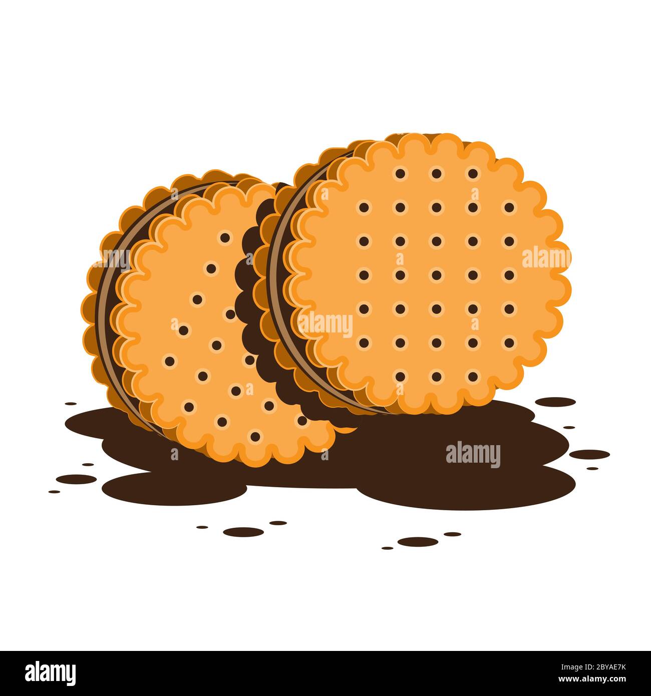 Sandwich cookies or crackers with chocolate filling on a white isolated ...