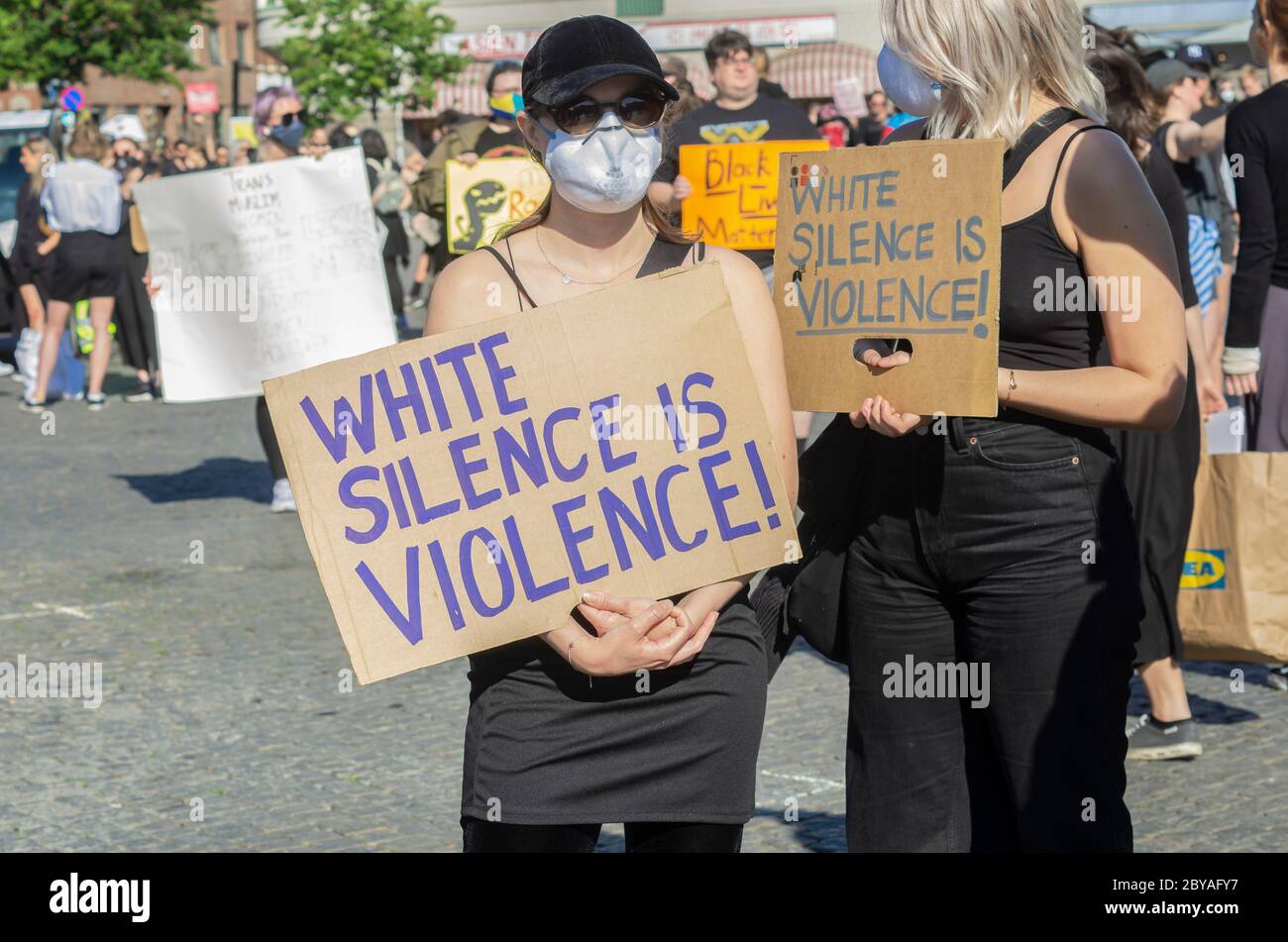 Malmö, Sweden. 9th June 2020. Black Lives Matter peaceful protest takes ...