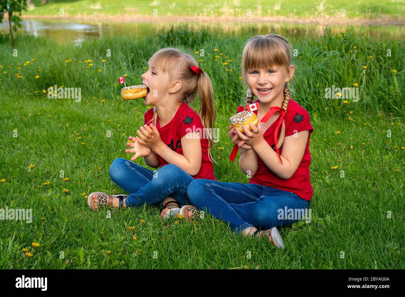Happy Canada Day Celebration Concept. Young Cute Caucasian Girls ...