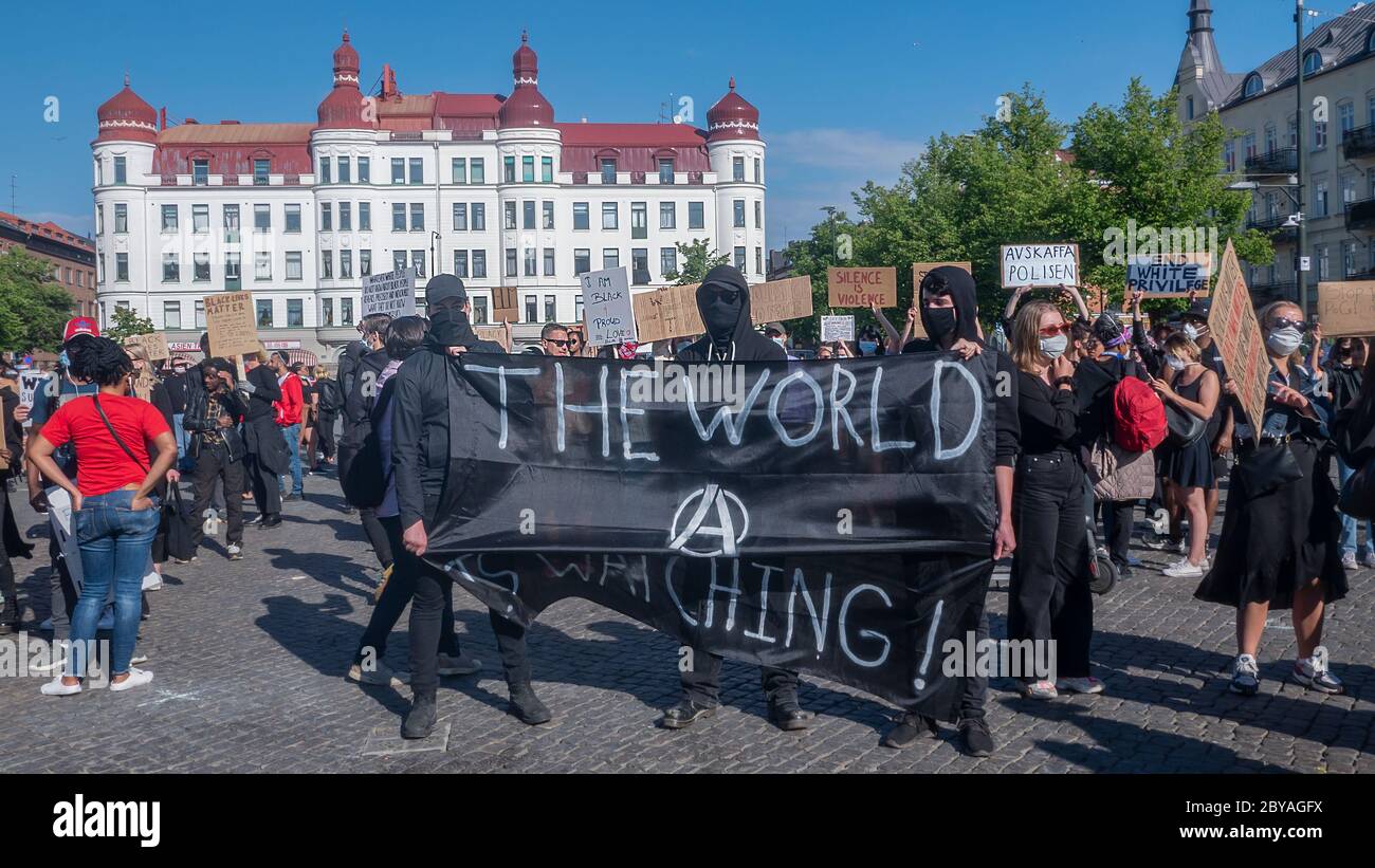 Malmö, Sweden. 9th June 2020. Black Lives Matter peaceful protest takes ...