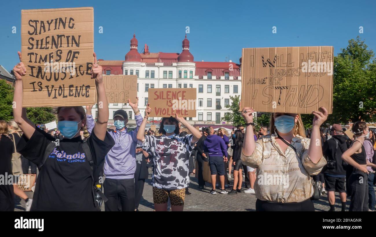 Malmö, Sweden. 9th June 2020. Black Lives Matter peaceful protest takes ...