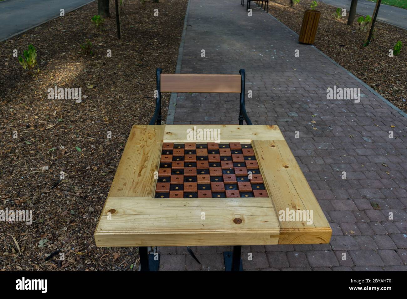 Close up wooden table benches hi-res stock photography and images - Alamy