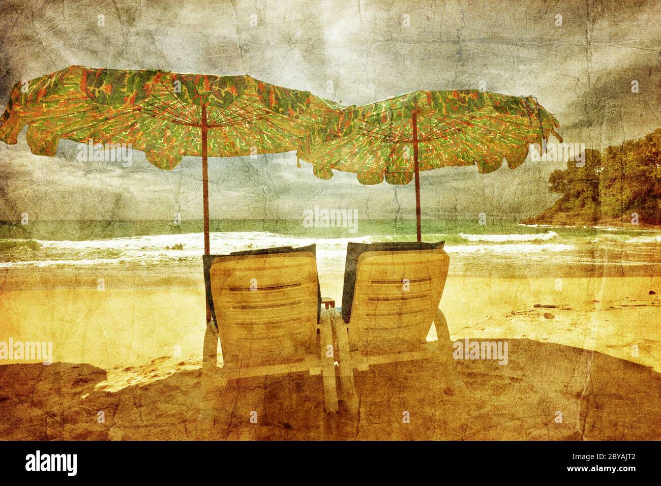 Tropical beach in grunge and retro style Stock Photo - Alamy