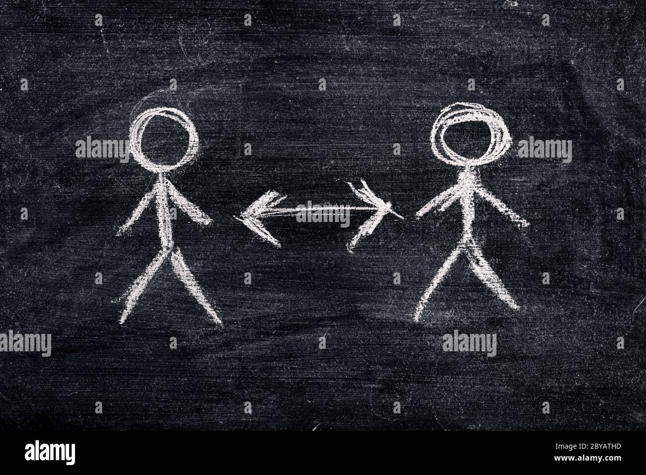 Social distancing conceptual drawing in chalk on dirty blackboard Stock ...