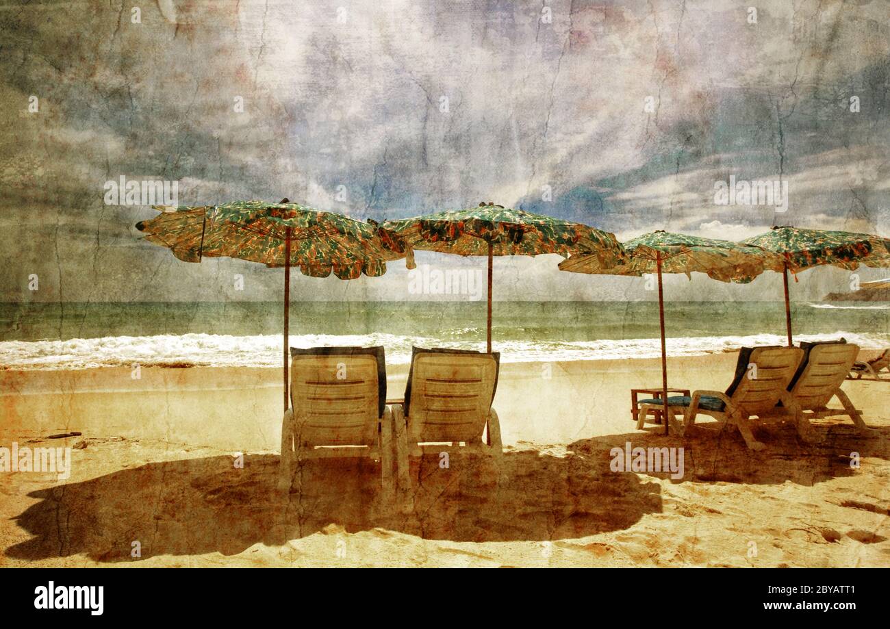 Tropical beach in grunge style Stock Photo - Alamy