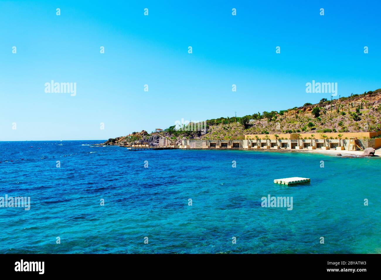 Beautiful Mediterranean landscape with Aegean sea and green hills in ...