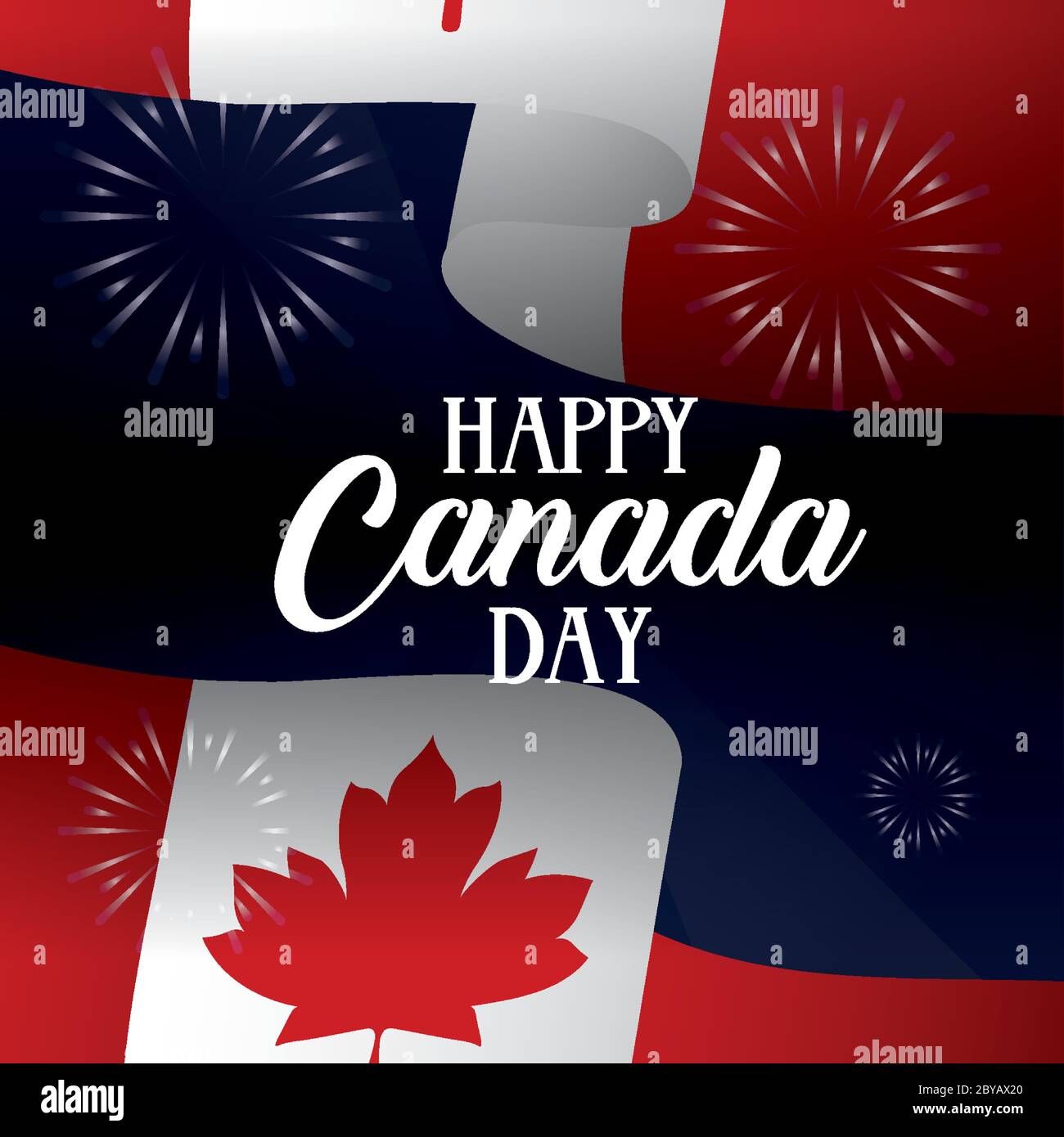 canada day celebration card with flag and fireworks vector illustration ...