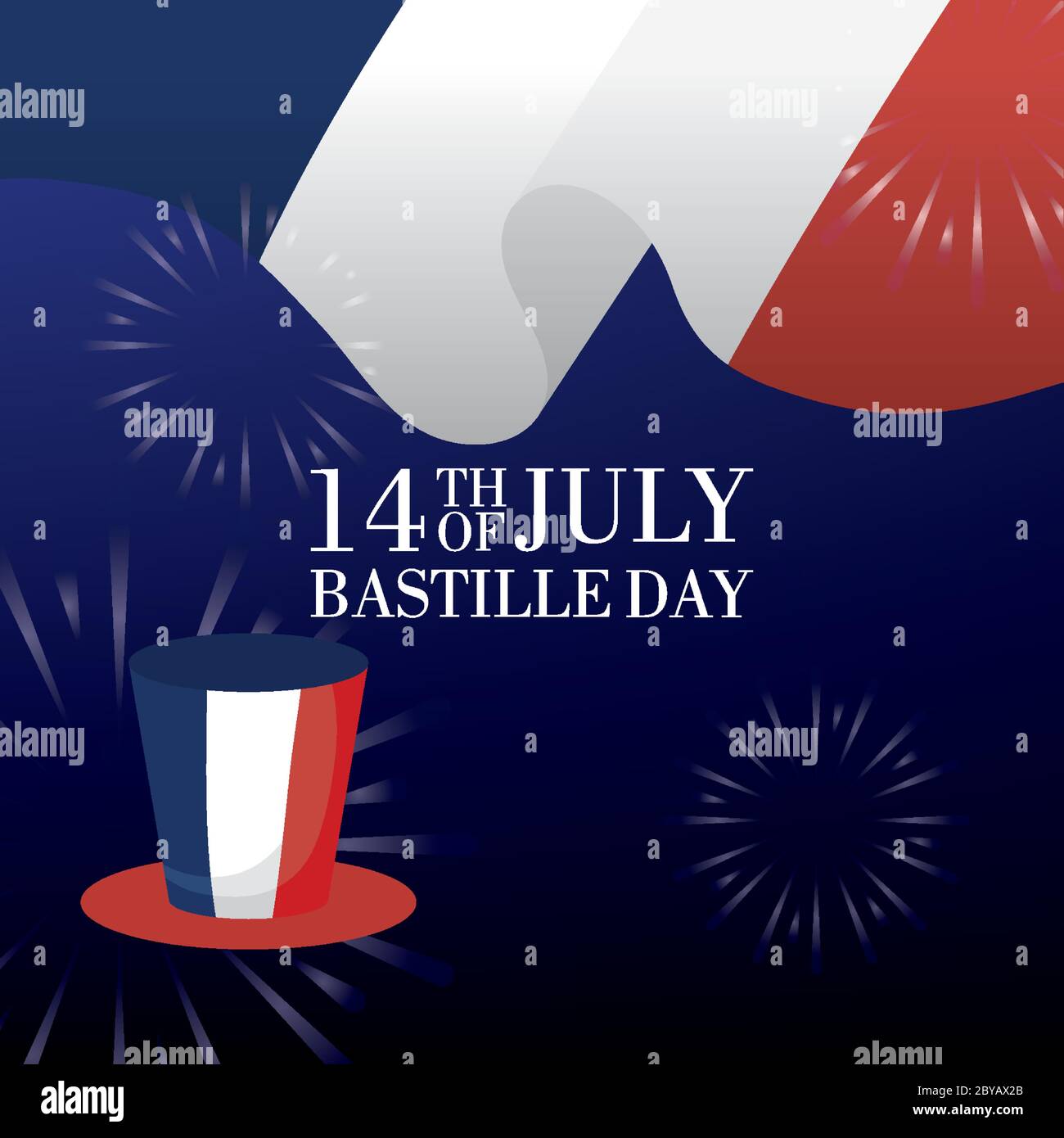 bastille day celebration card with france flag in tophat vector ...