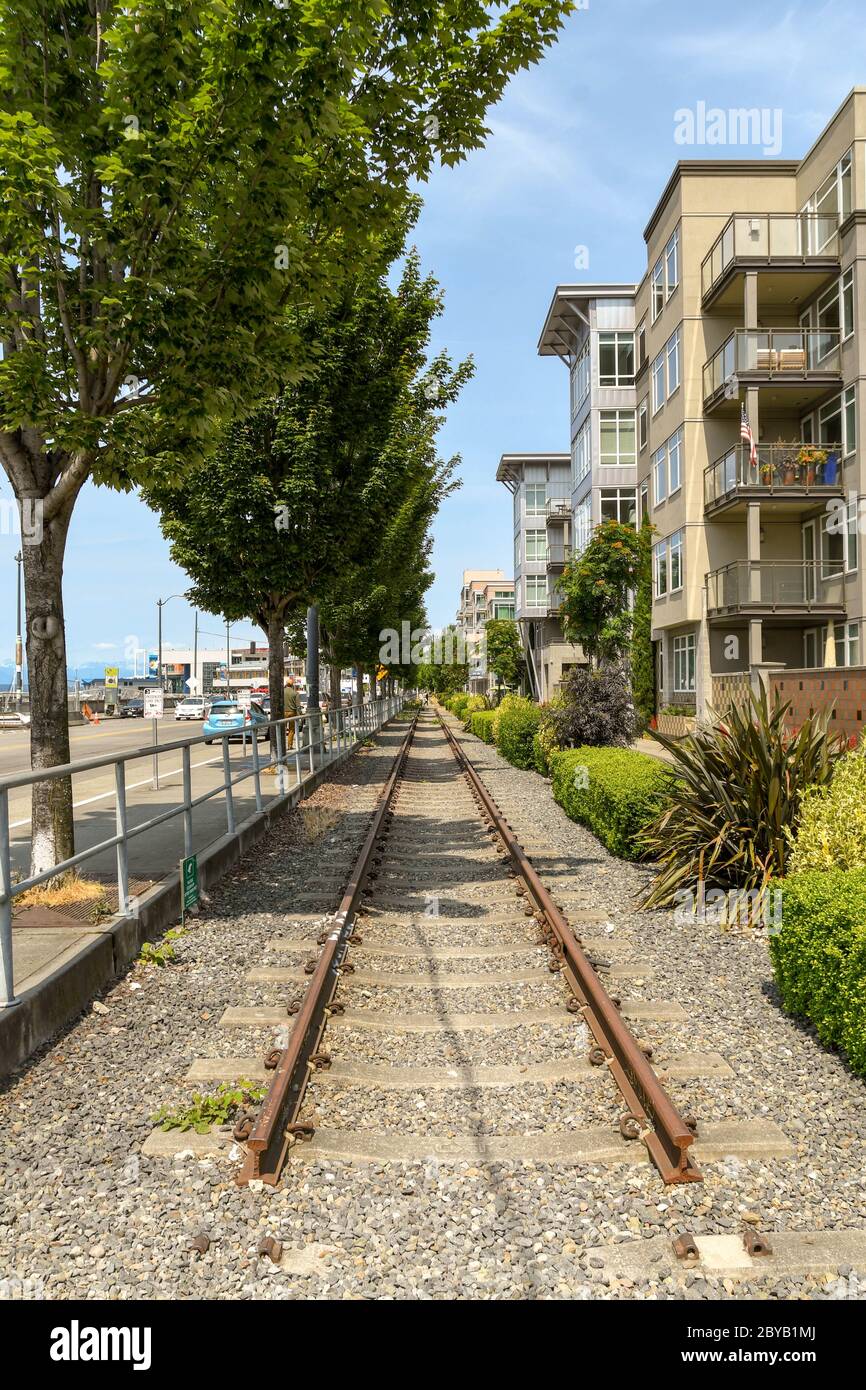 SEATTLE, WASHINGTON STATE, USA - JUNE 2018: Remains of an old railway ...