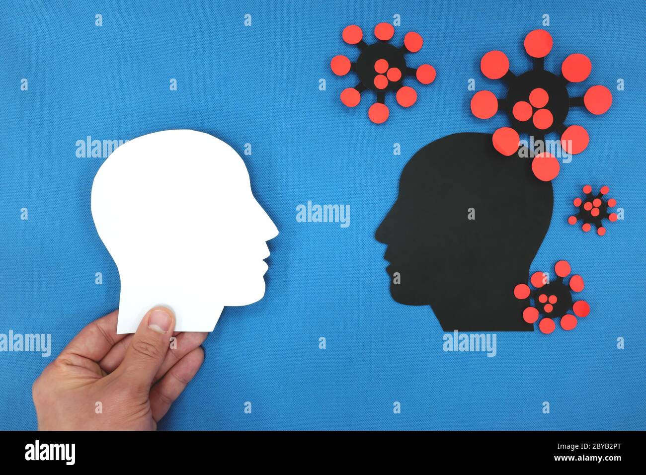 White human head profile silhouette facing shadow with coronavirus ...