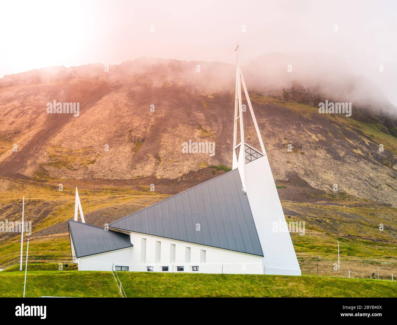 KIRKJUTUN, OLAFSVIK, ICELAND - JUNE 25, 2014: Modern church ...