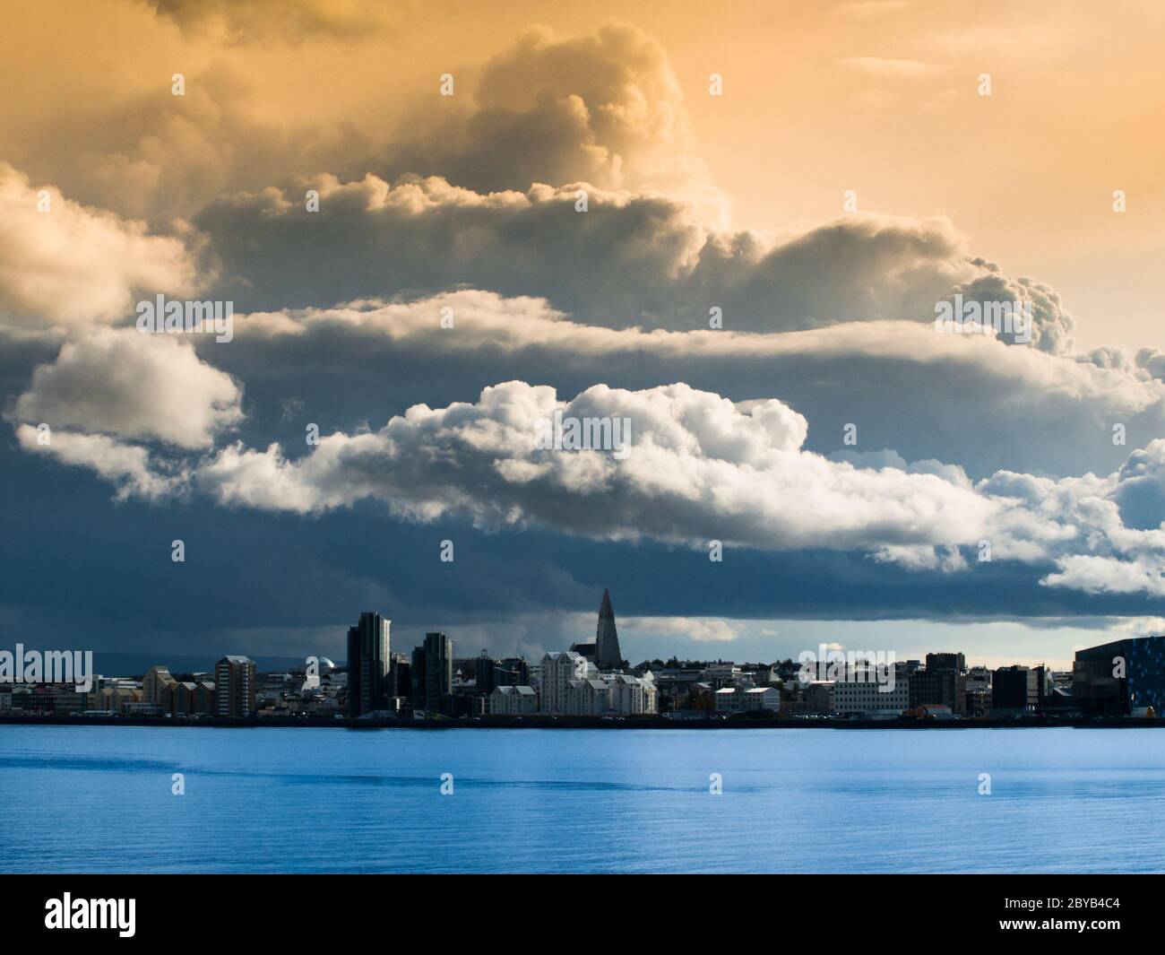 Reykjavik cityscape just before storm with dramatic clouds, Iceland Stock Photo - Alamy
