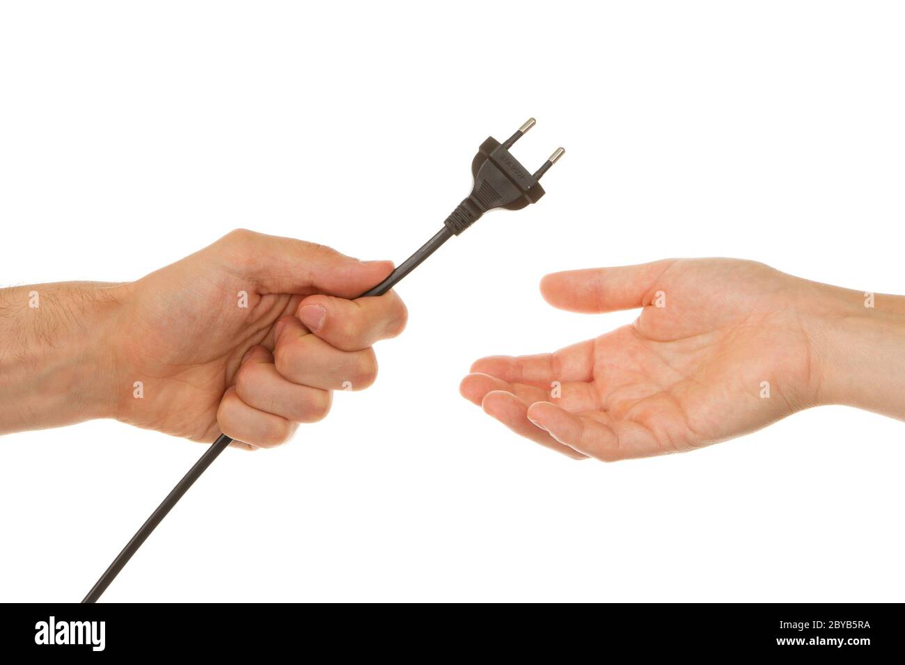 Man giving electric plug Stock Photo - Alamy