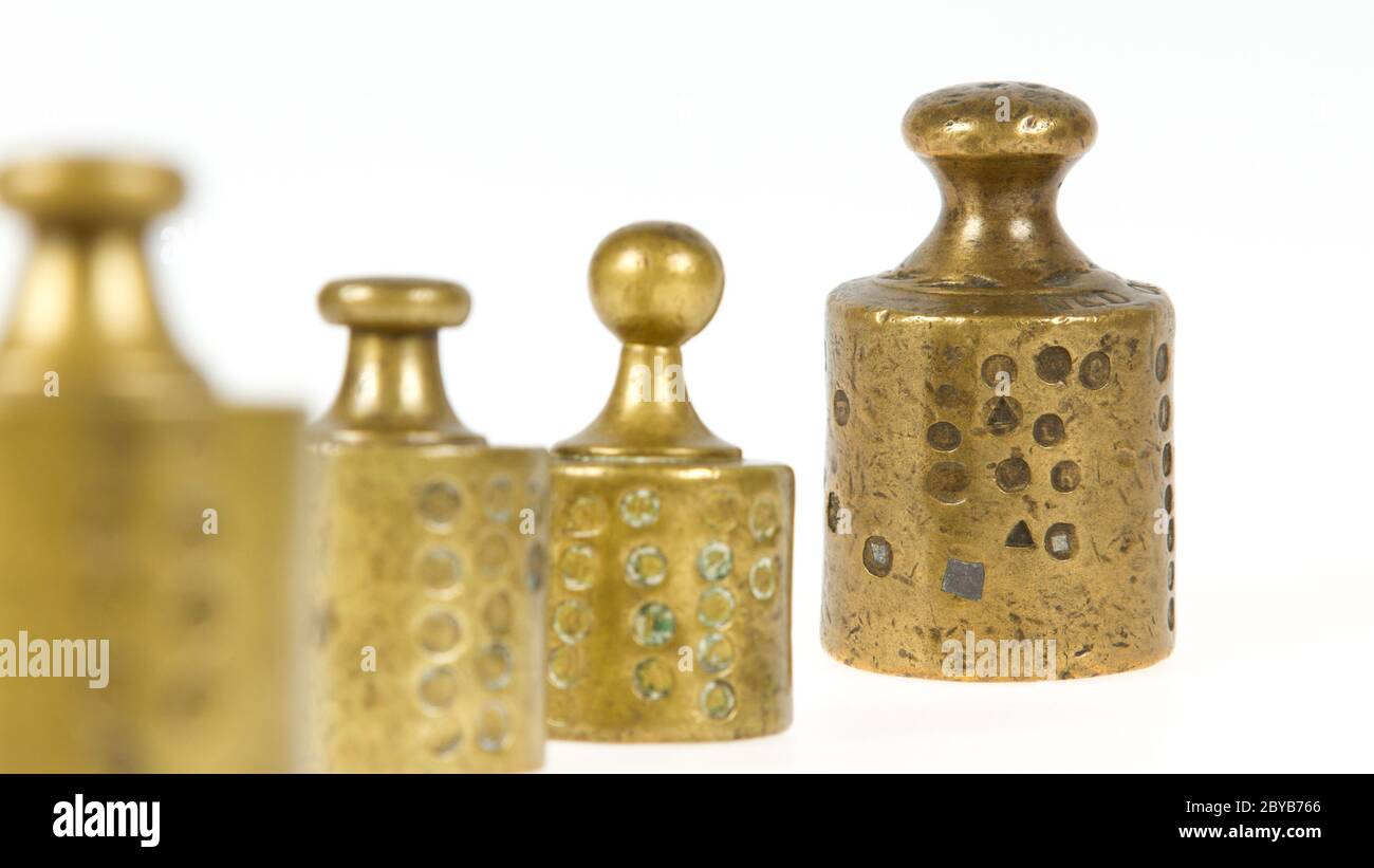 Old brass antique weights hi-res stock photography and images - Alamy