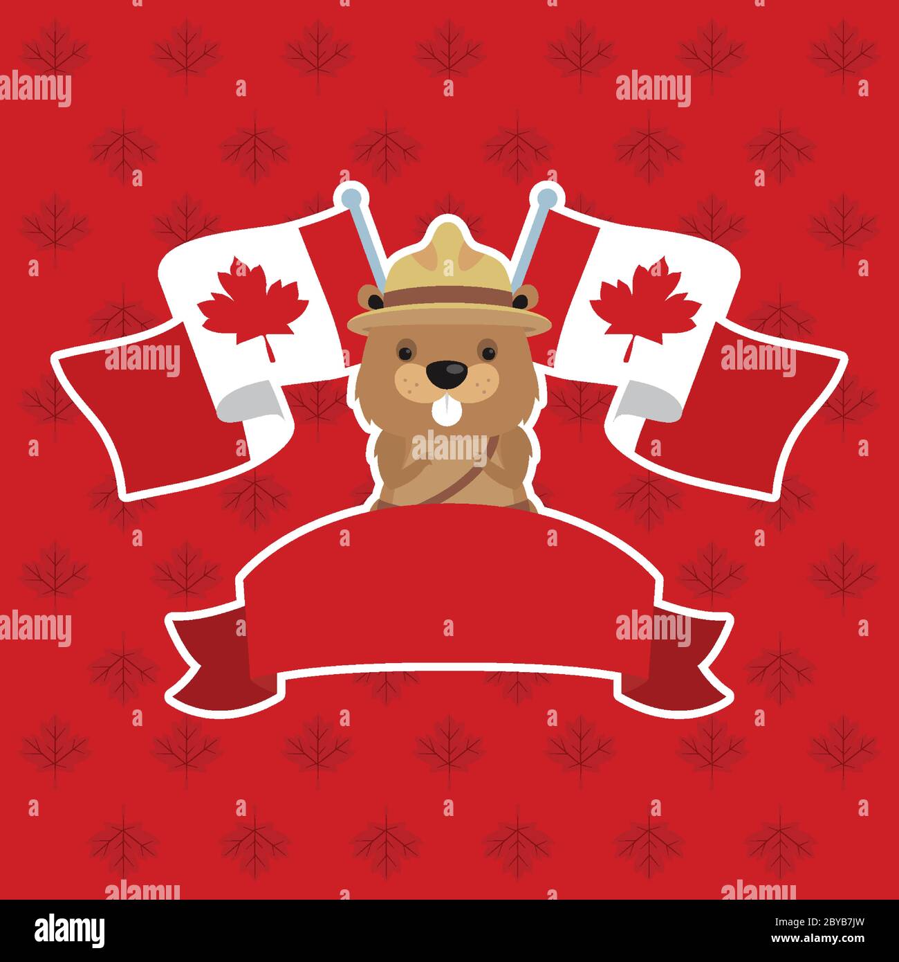 canada day celebration card with beaver and flags vector illustration ...