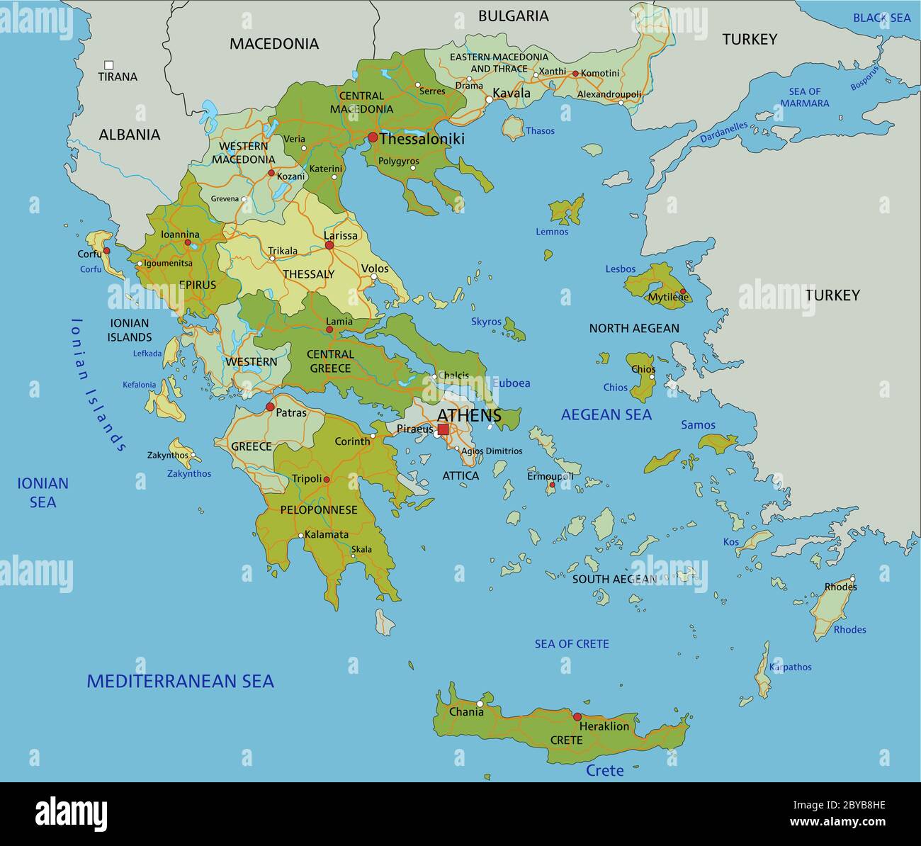 Highly detailed editable political map with separated layers. Greece ...