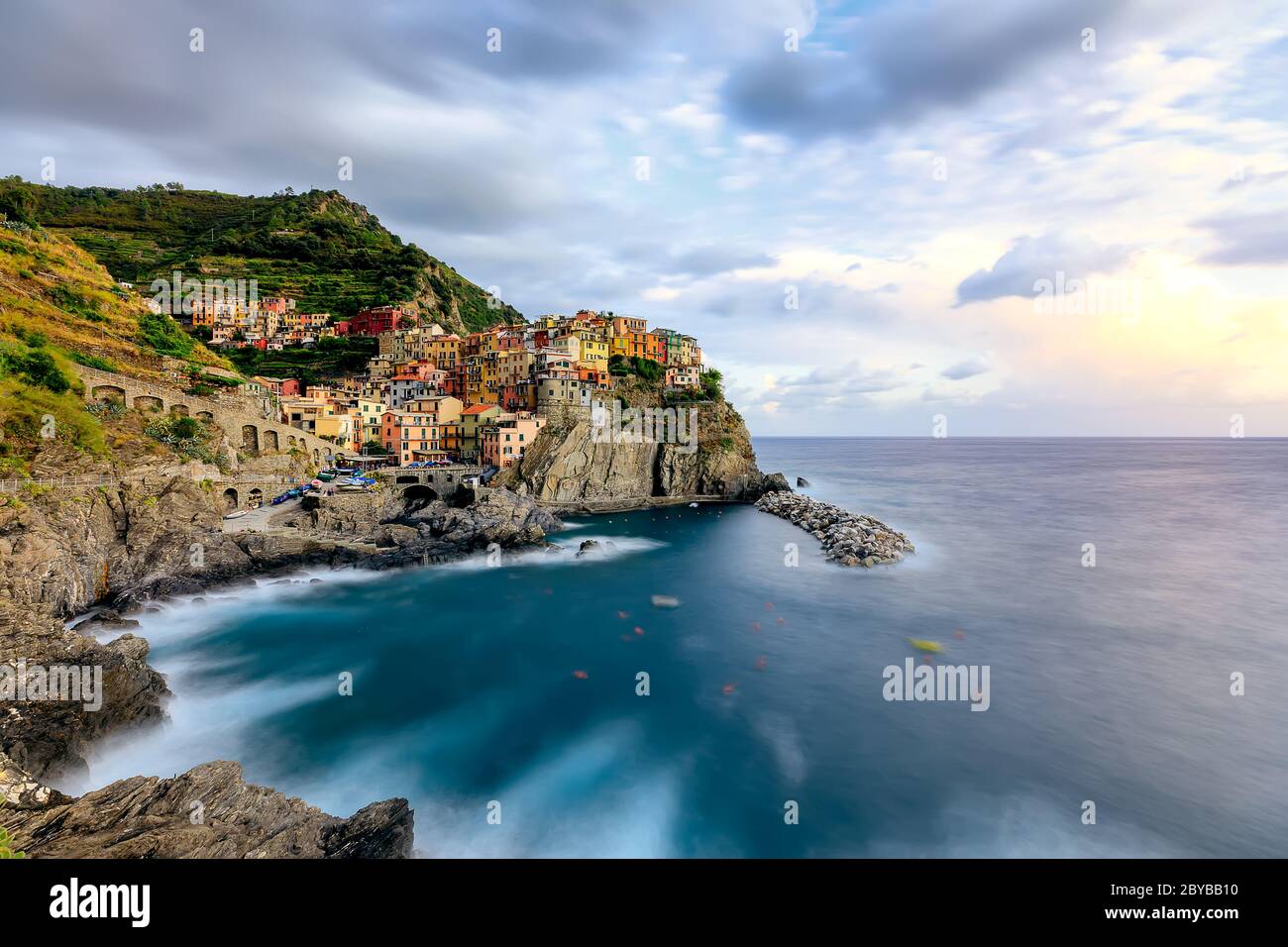 View of Manarola village at sunset. Manarola is one of famous villages ...