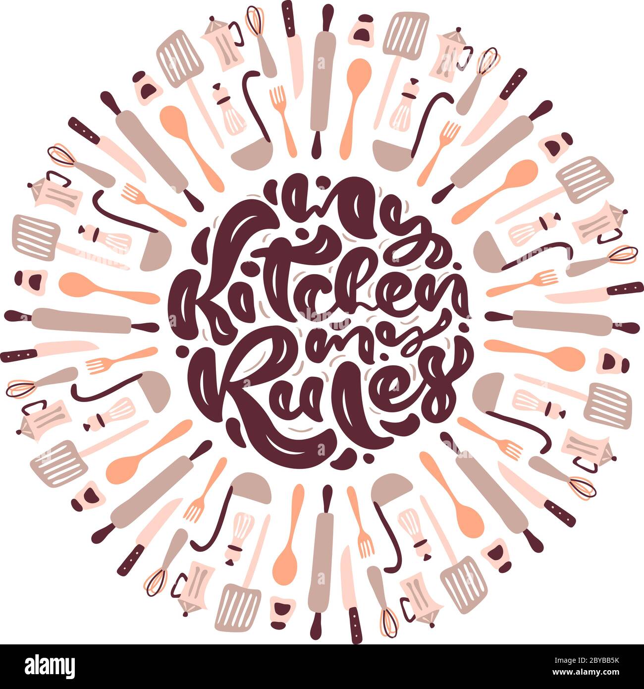 Greeting card with kitchen elements frame. My kitchen my Rules vector ...