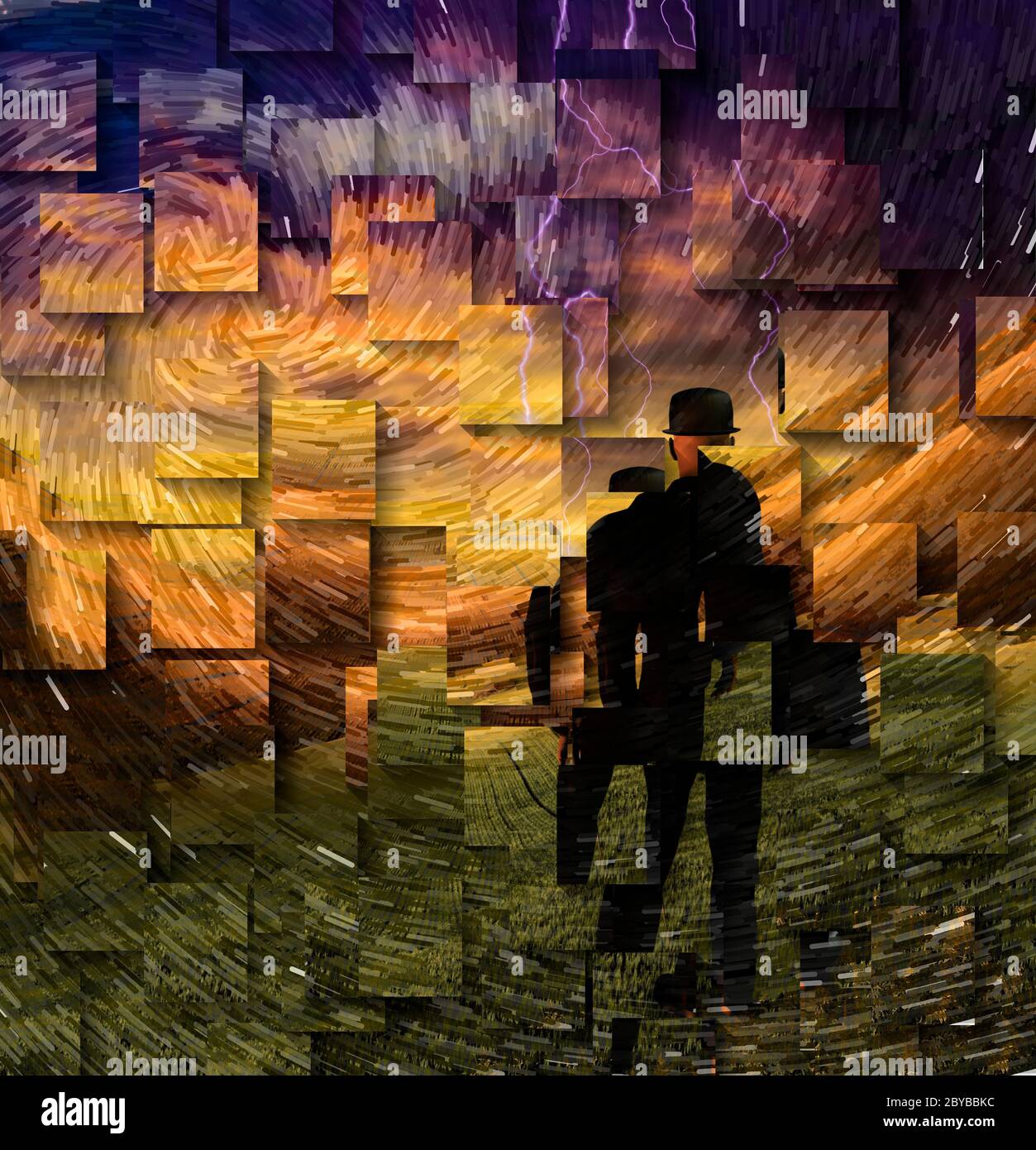 Man surreal in storm with lightning Stock Photo - Alamy