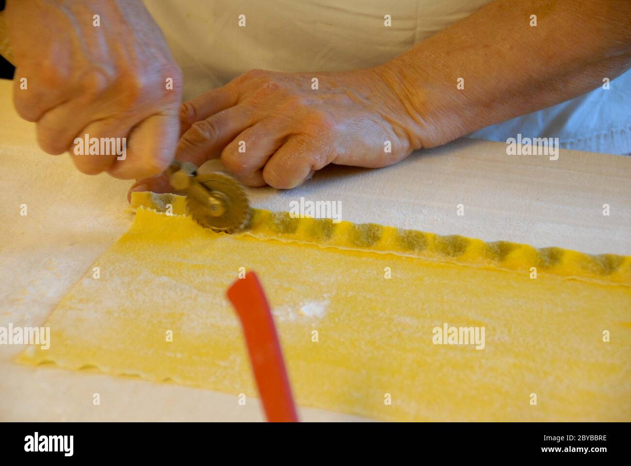 Preparation of agnolotti. Typical pasta of the Langhe, Piedmont - Italy ...