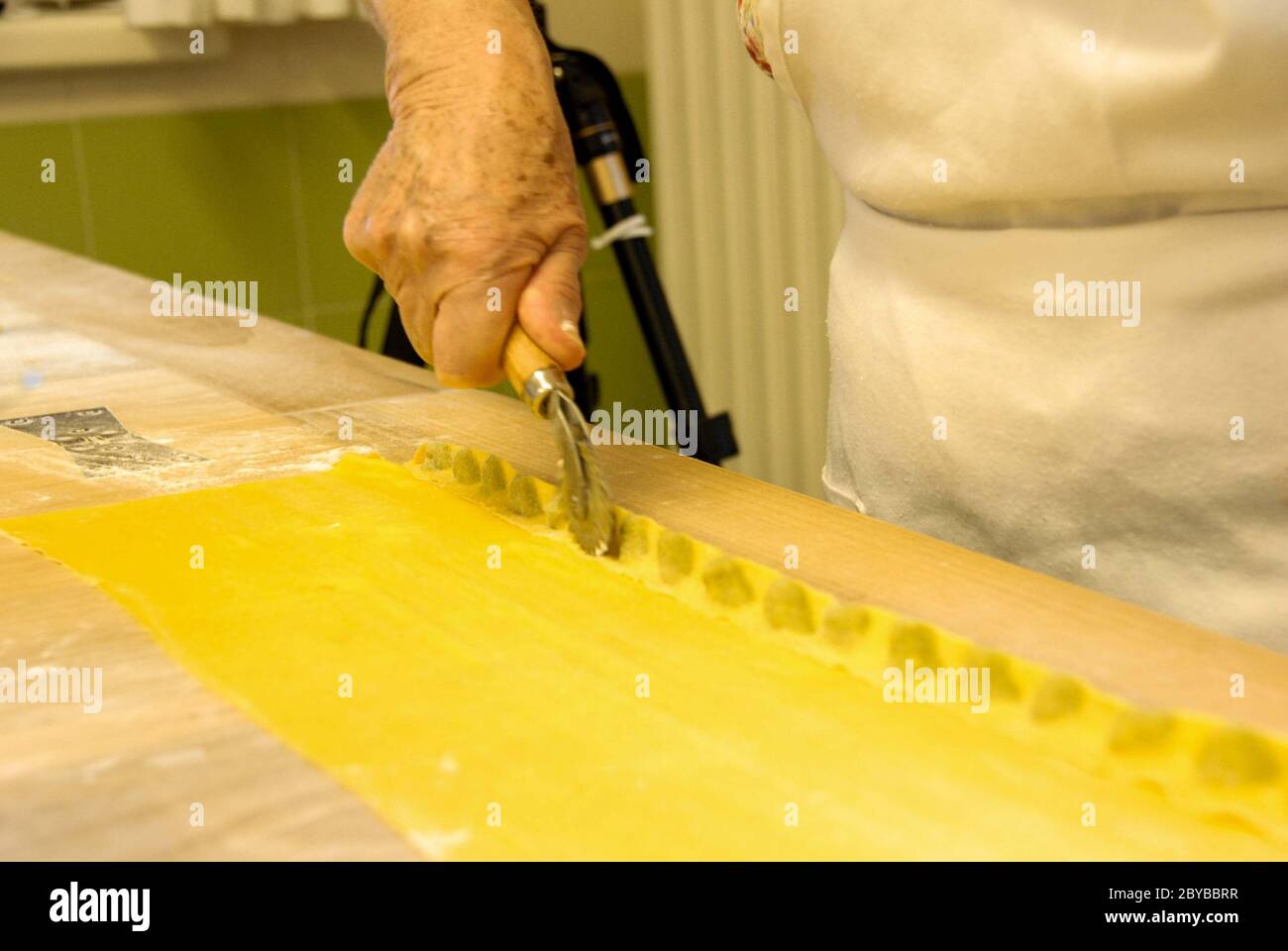 Preparation of agnolotti. Typical pasta of the Langhe, Piedmont - Italy ...