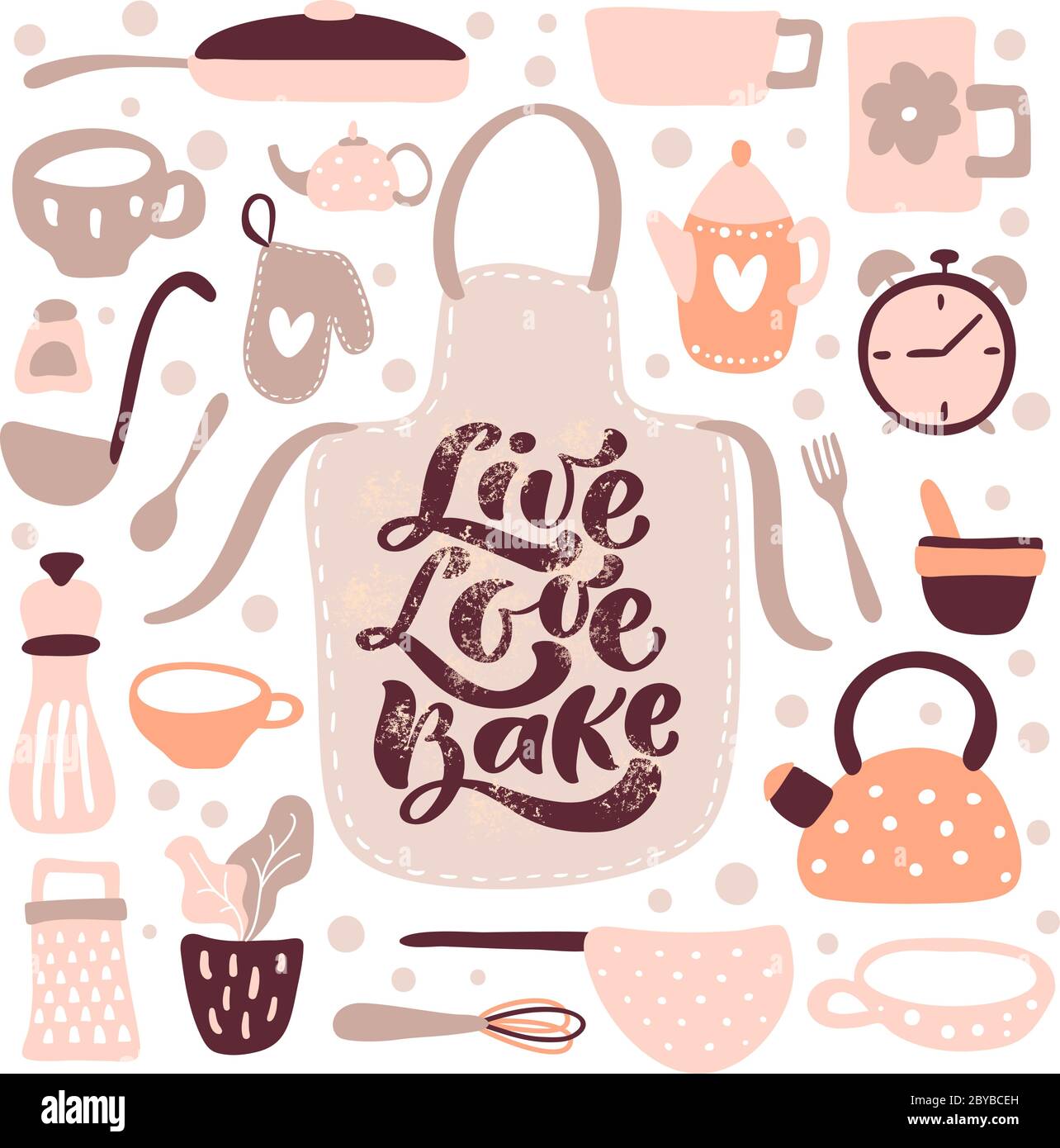 Greeting card Live love Bake calligraphy lettering vector Kitchen text ...