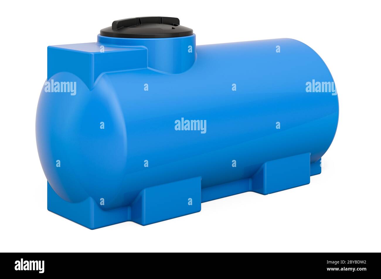 Horizontal Blue Plastic Water Tank, 3D rendering isolated on white ...