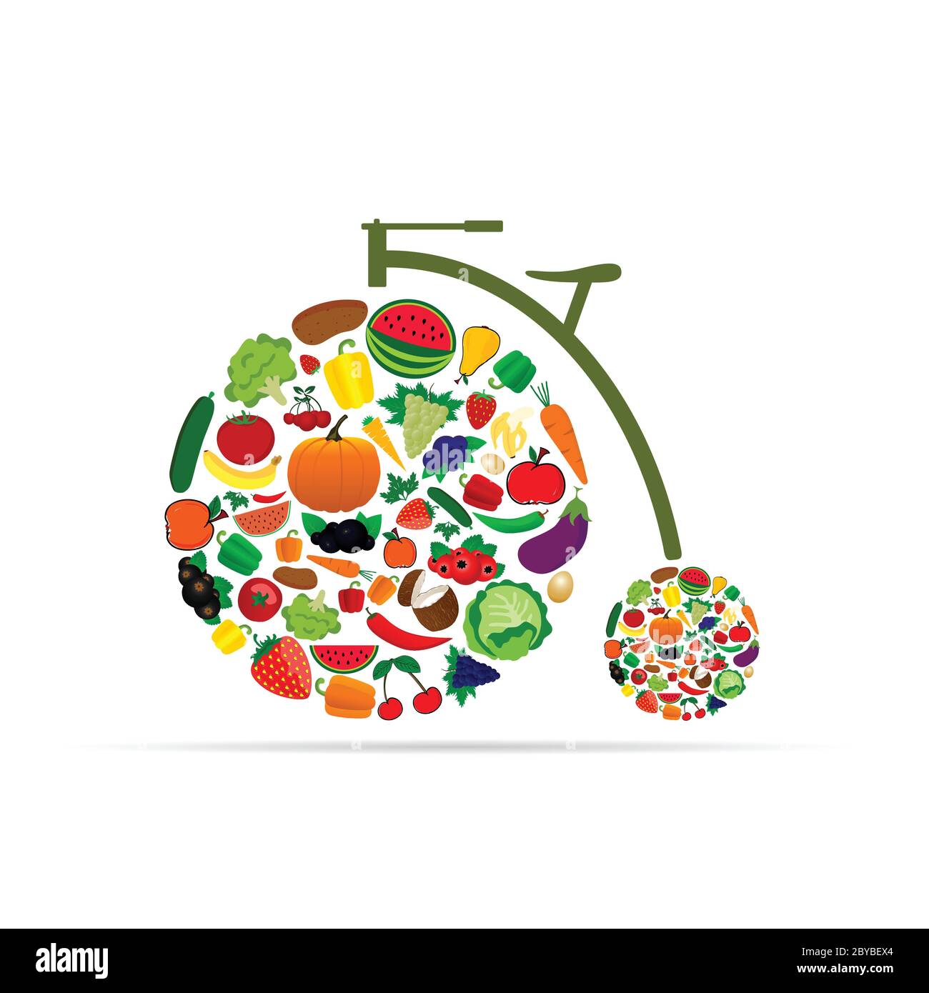 fruit and vegetable bike illustration in colorful Stock Vector Image ...