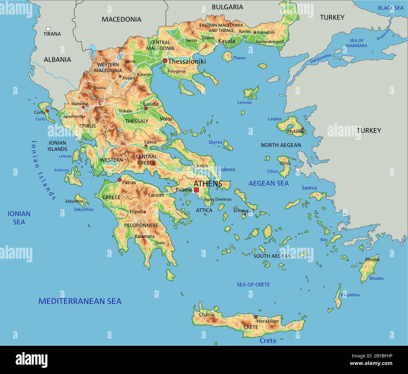 High detailed Greece physical map with labeling Stock Vector Image ... High detailed Greece physical map with labeling Stock Vector Image ...