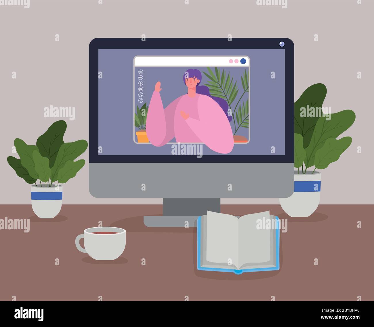 Woman avatar on computer in video chat design, Call online conference ...