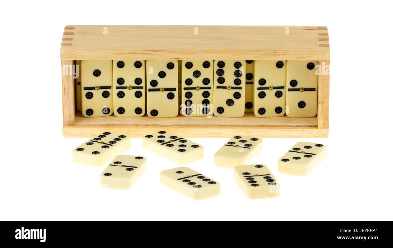 Domino in wooden box Stock Photo - Alamy
