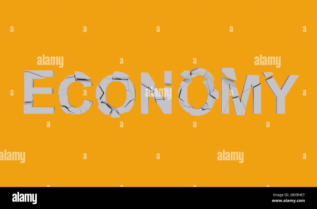Cracked letters word Economy on orange background. Broken economics ...