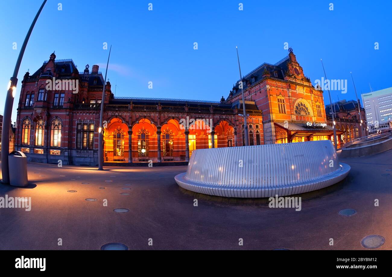 Central Station in Groningen in dusk Stock Photo - Alamy