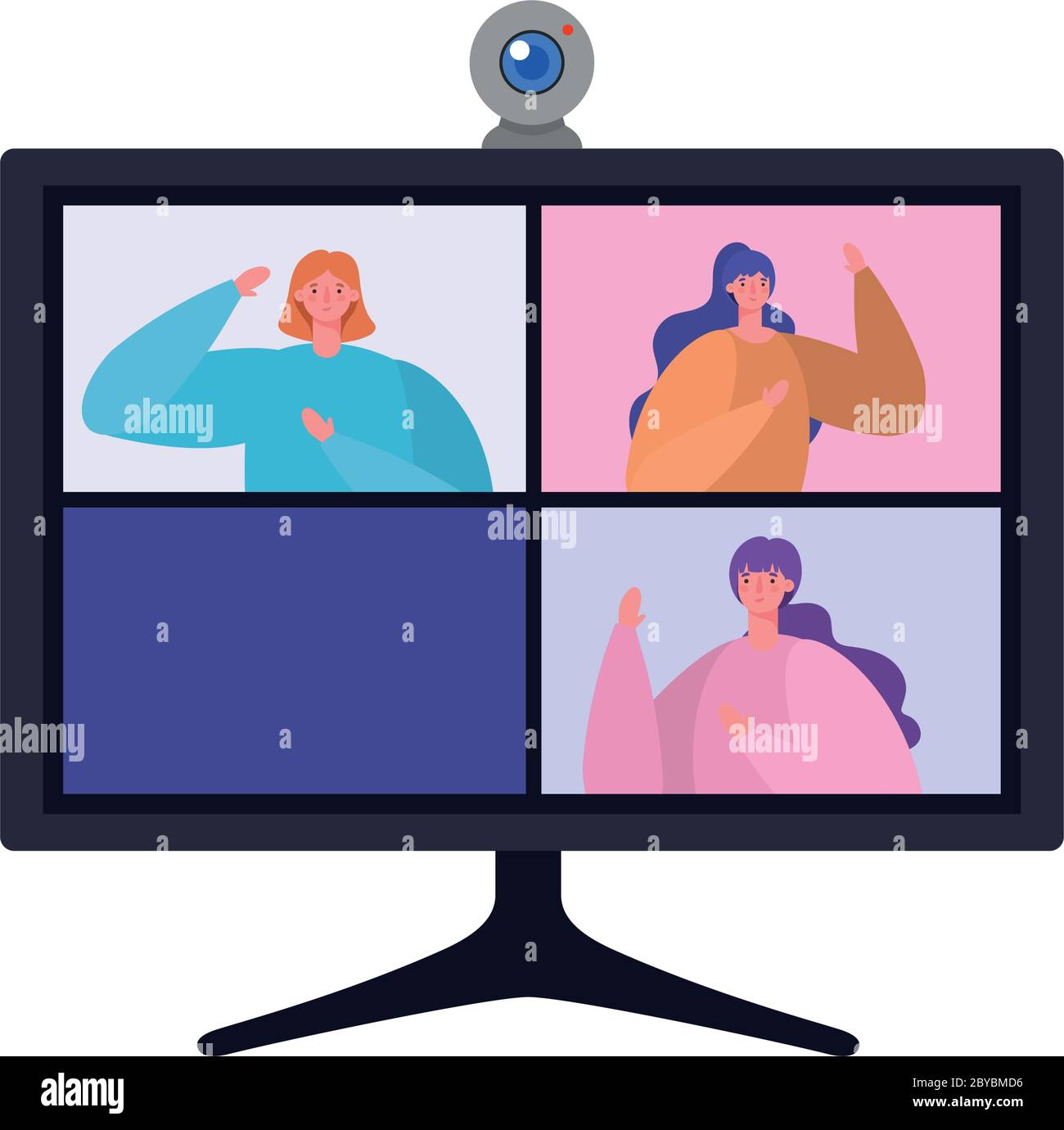 Women avatars on computer in video chat conference design, Call online ...