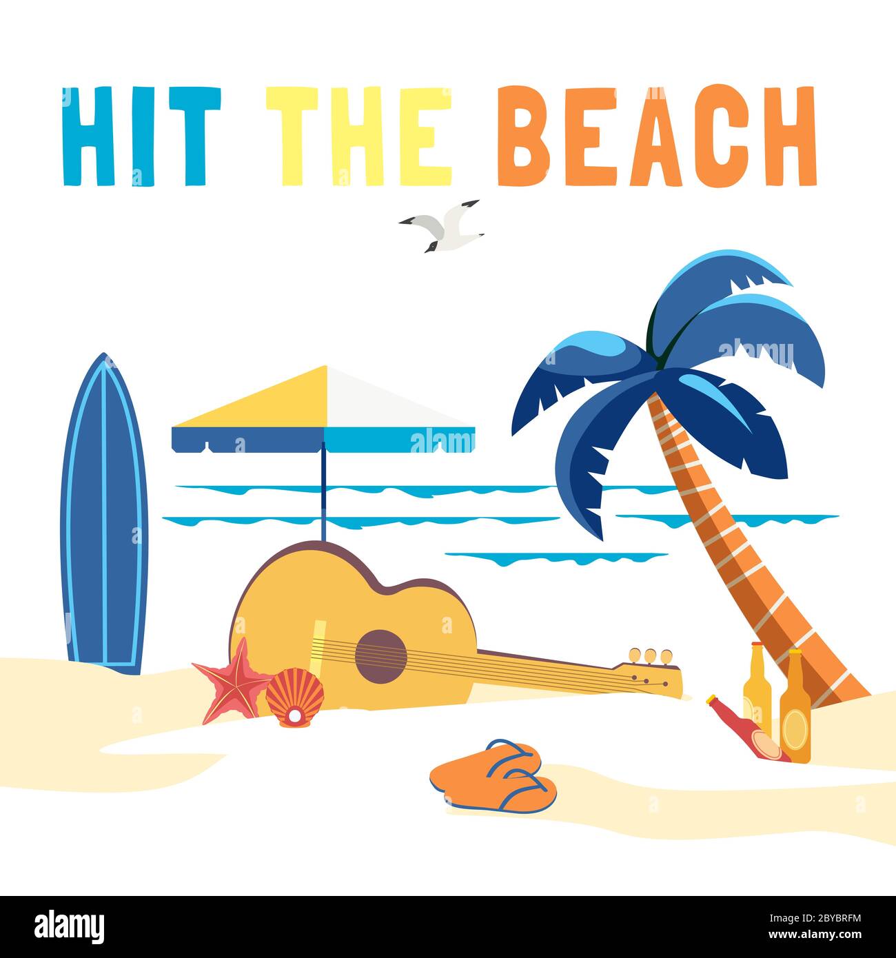 Summer beach fun adventure background flat vector Stock Vector Image ...