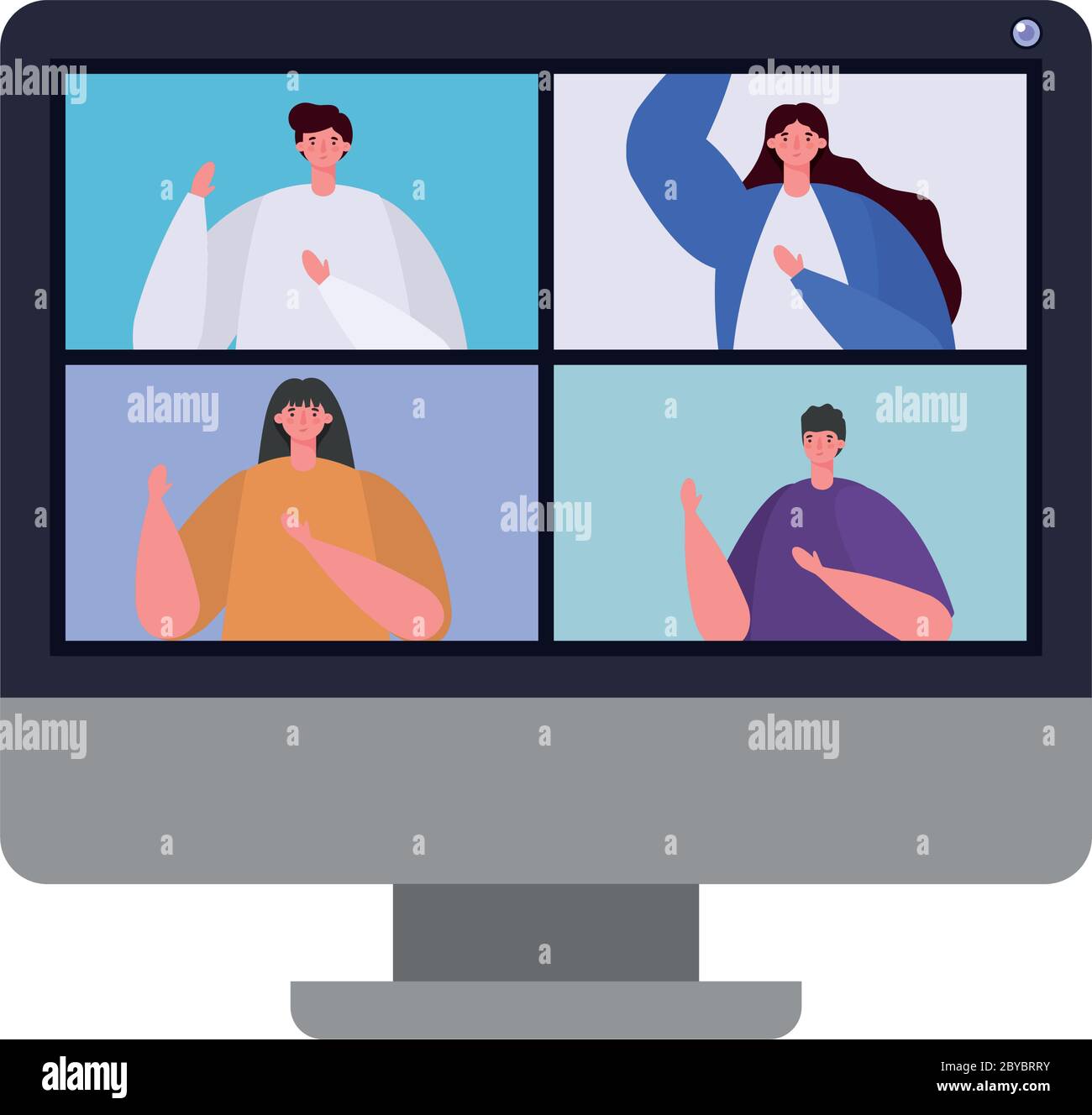 People avatars on computer in video chat conference design, Call online ...