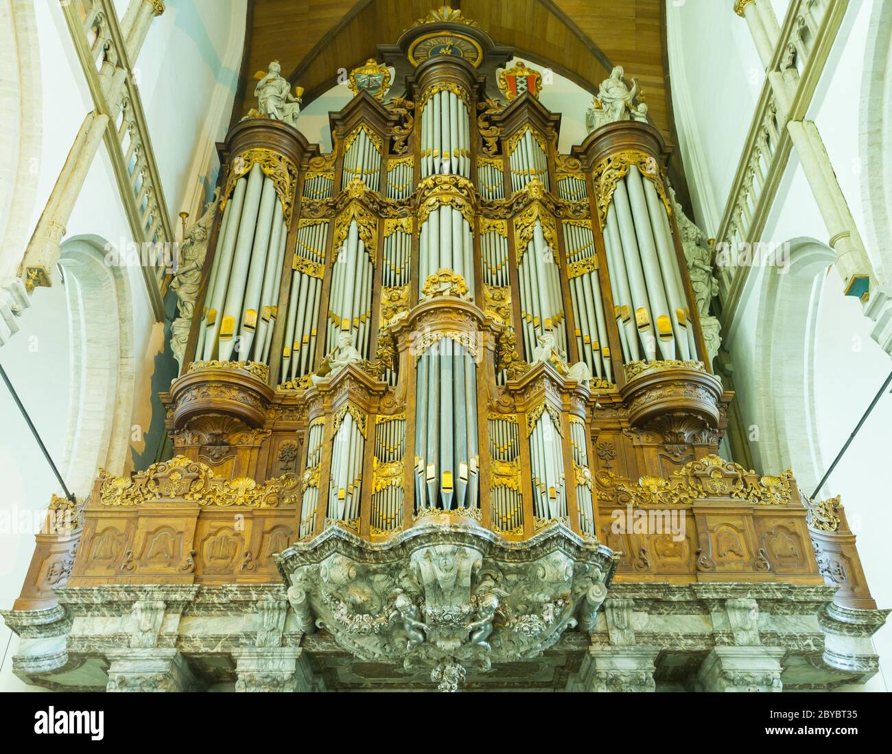 Pipe organ in Interior of the Big Church of Amsterdam, Holland Stock ...