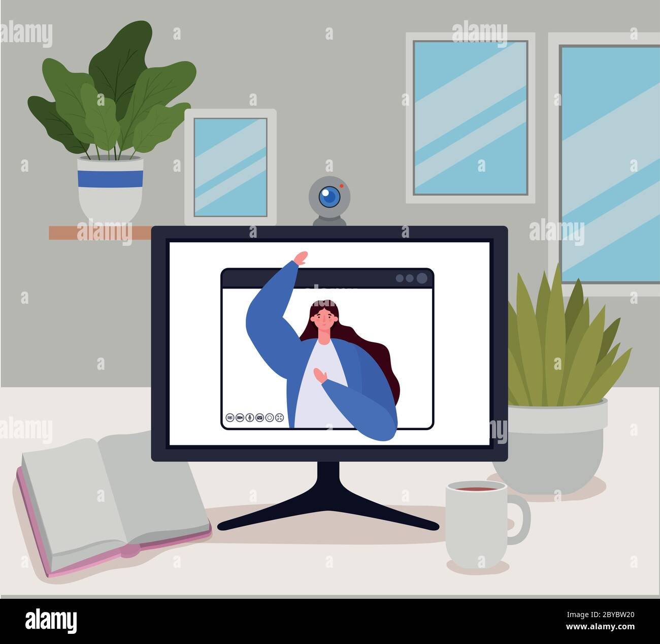 Woman avatar on computer in video chat design, Call online conference ...