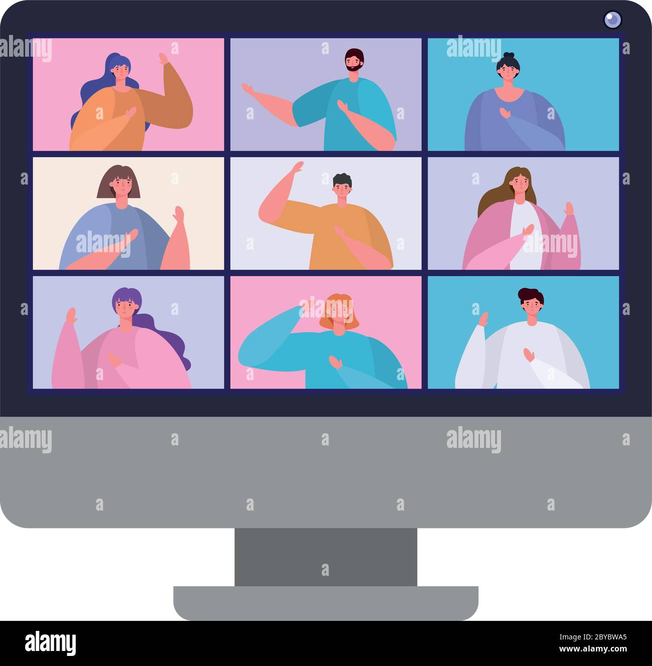 People avatars on computer in video chat conference design, Call online ...