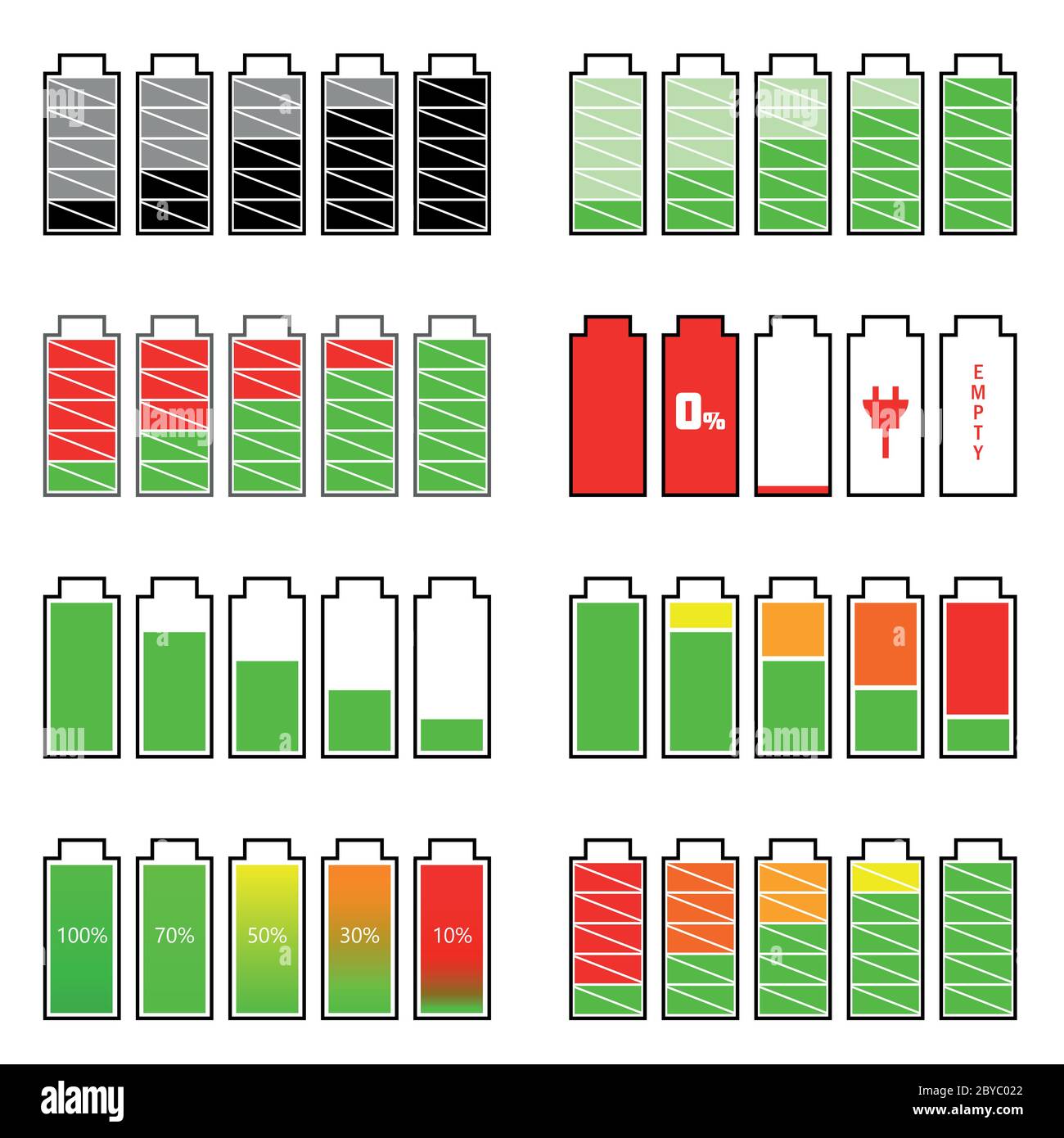 battery icon set vector on the white background Stock Vector Image ...