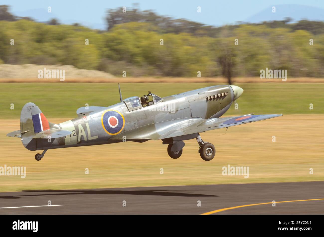 Supermarine Spitfire fighter plane taking off at the Wings over ...