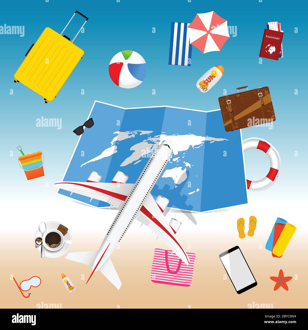 World map on beach Stock Vector Images - Alamy